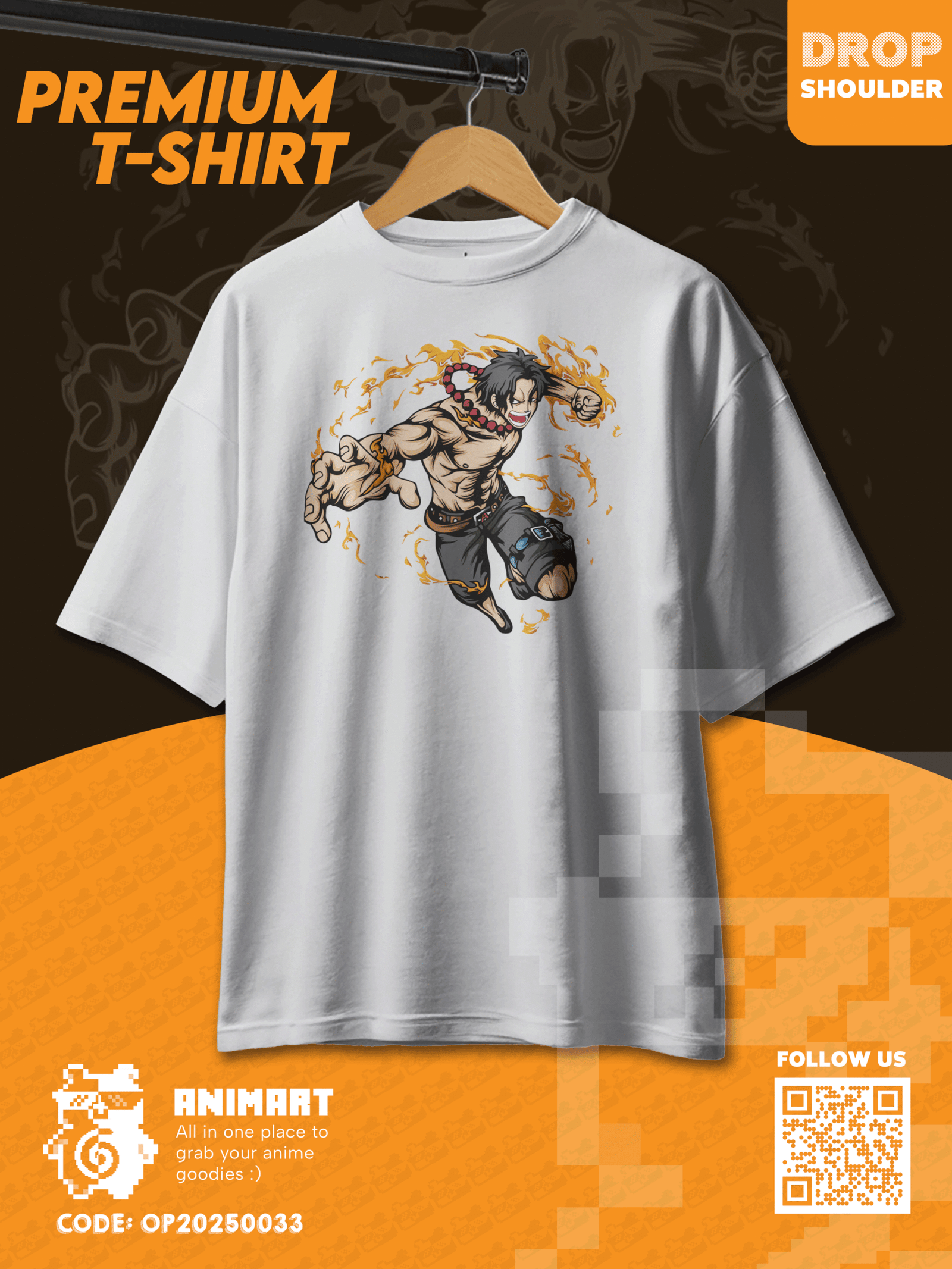 Fire Fist Ace – One Piece Drop Shoulder T-Shirt - AniMart